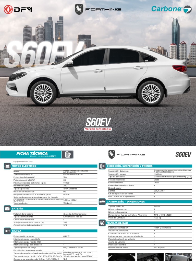 Ficha Tecnica S60ev PDF | PDF | Sistema de freno antibloqueo | Coche