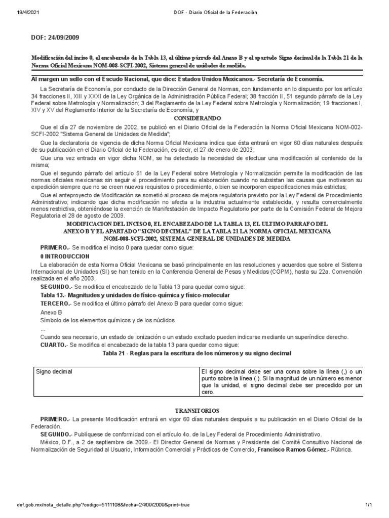 NOM 008 SCFI 2002 (Ultima Modificación 2009) - Sistema General de ...