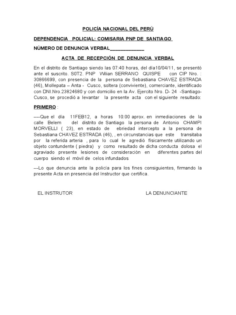 ACTA DE DENUNCIA VERBAL DIRECTA | PDF