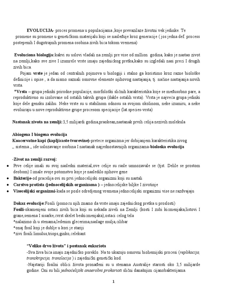 EVOLUCIONA BIOLOGIJA II Razred | PDF