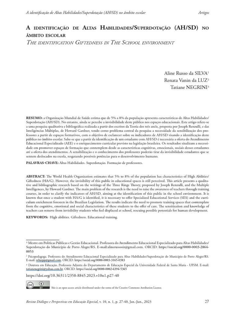 A Identificação de Altas HabilidadesSuperdotação (AHSD) No PDF | PDF ...