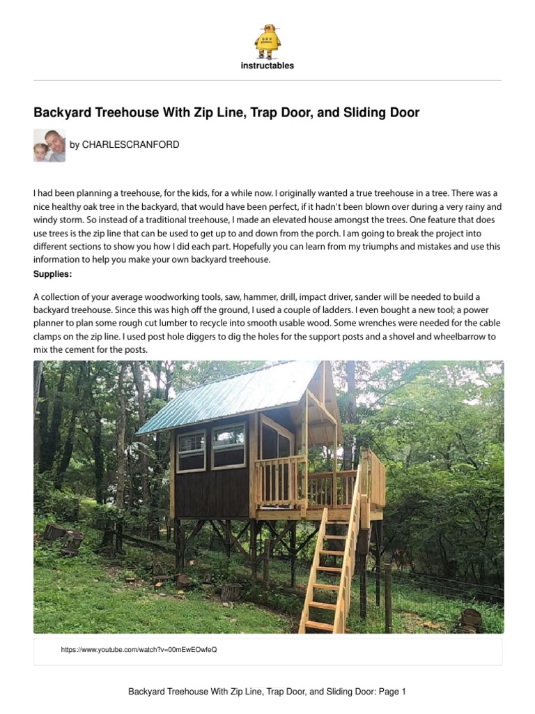 Backyard Treehouse With Zip Line Trap Door and Sli | PDF | Door | Stairs