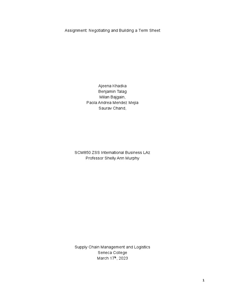 Term Sheet Assignment IBM | PDF | Negotiation | Canadian Dollar