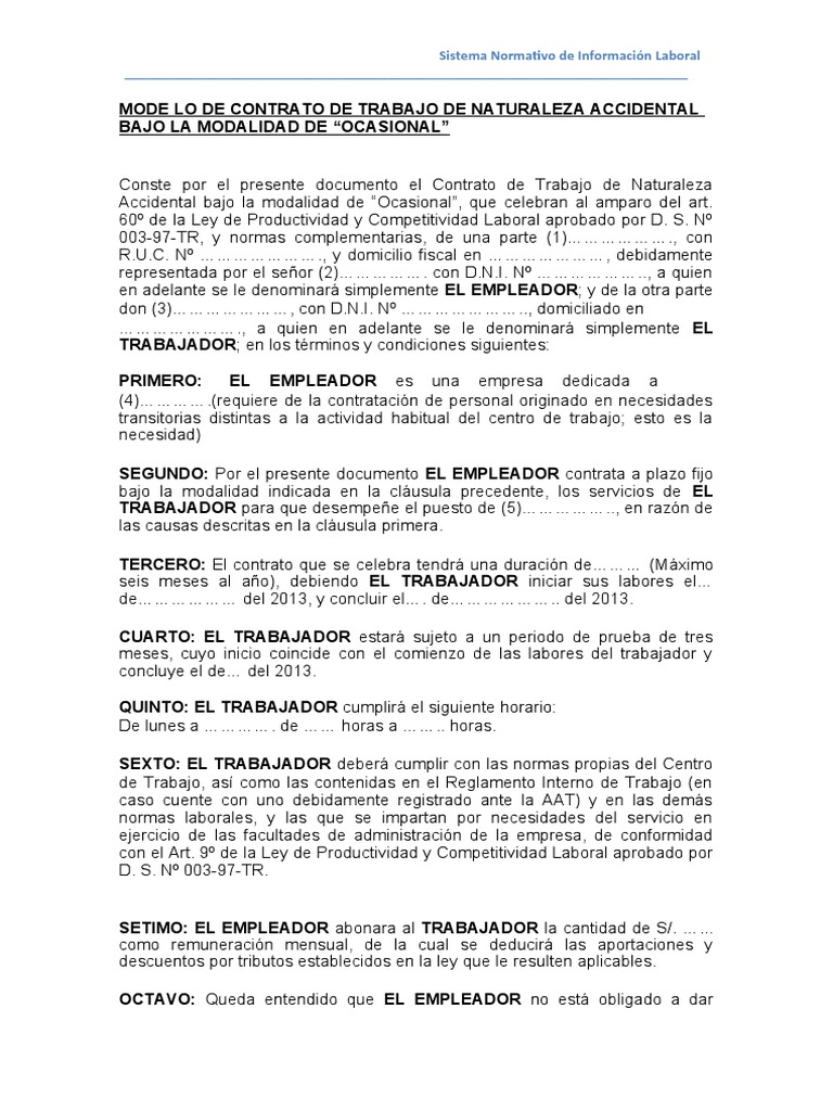 Modelo de Contrato Accidental Ocasional | PDF | Derecho laboral | Economias