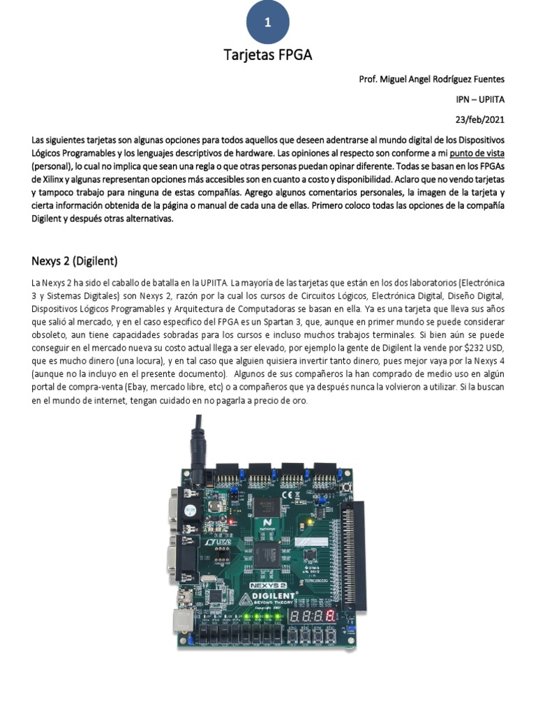 Tarjetas FPGA | PDF | Arreglos de compuertas lógicas programables en sitio | Ingenieria Eléctrica