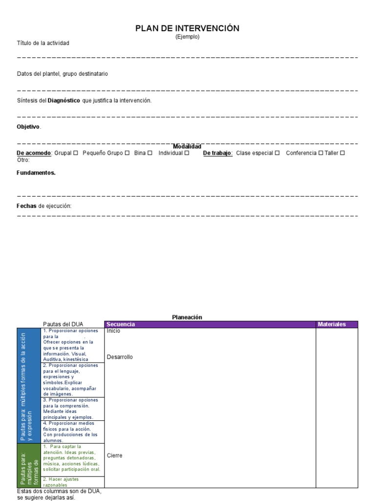 PLAN DE INTERVENCIÓN Ejemplo para Descargar e Imprimir | PDF | Procesos mentales | Ciencia cognitiva