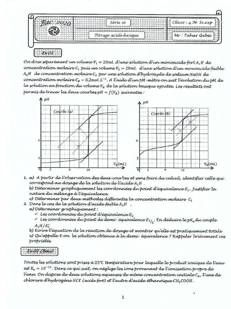 Lycée Pilote Bizerte - Titrage Acido-Basique | PDF