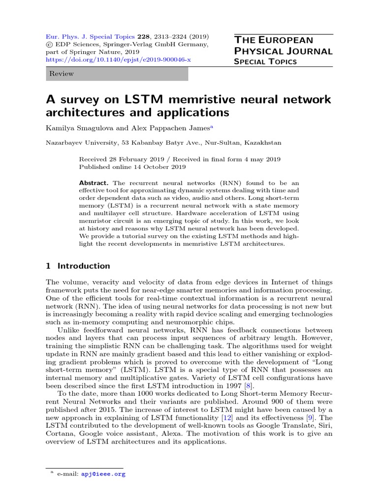 A Survey On Lstm Memristive Neural Network Architectures And Applications Pdf Computer