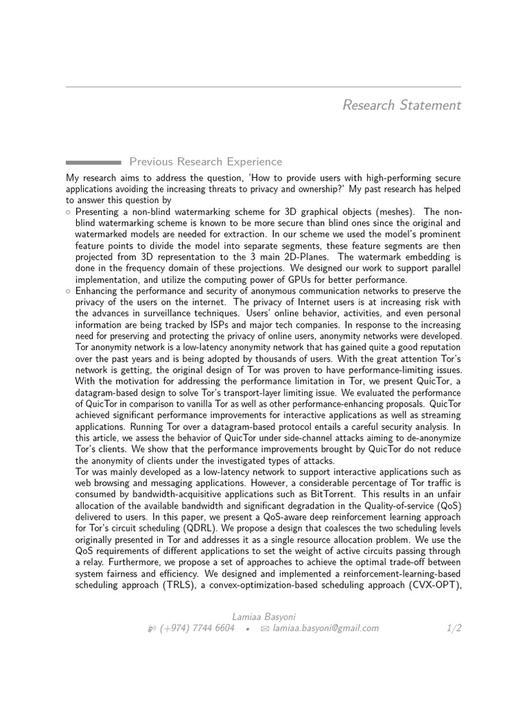 Research Statement PDF | Download Free PDF | Computer Network | Privacy