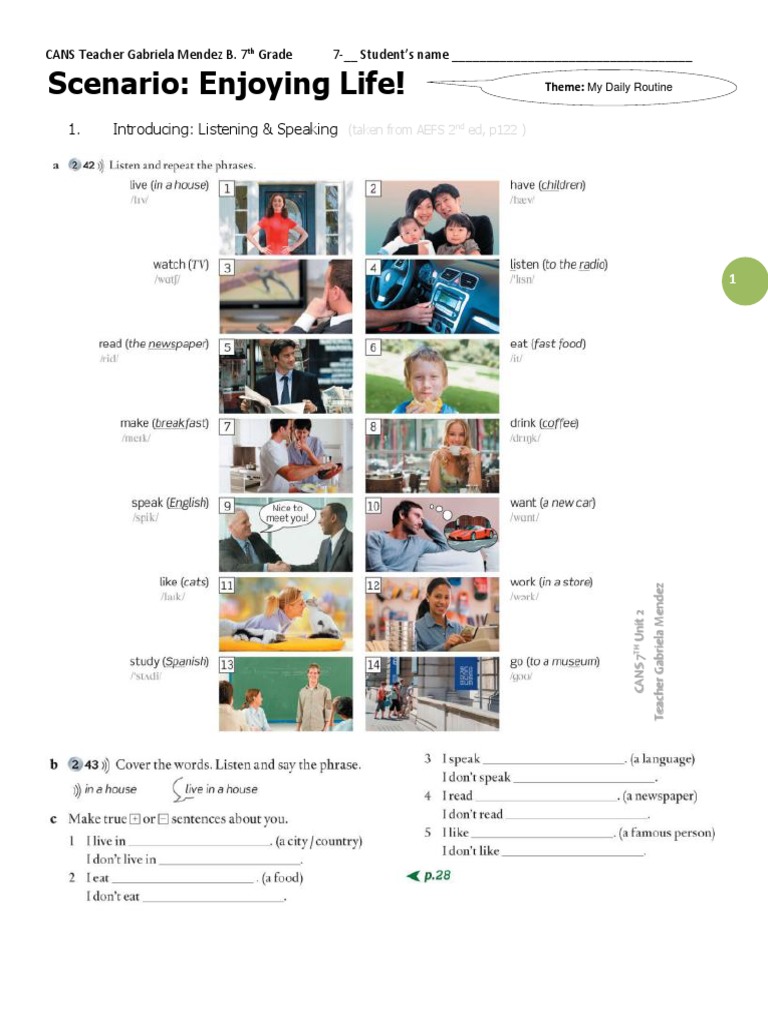 Document Outlining Lesson Plans and Activities for a 7th Grade Class on ...