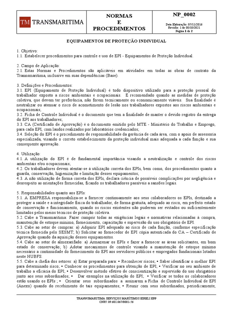 Normas e Procedimentos de EPIS | PDF | Desenvolvimento profissional