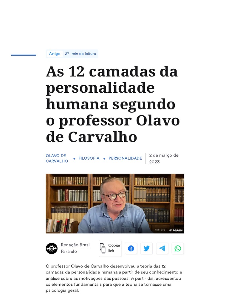 As 12 Camadas Da Personalidade Humana Segundo o Professor Olavo de ...