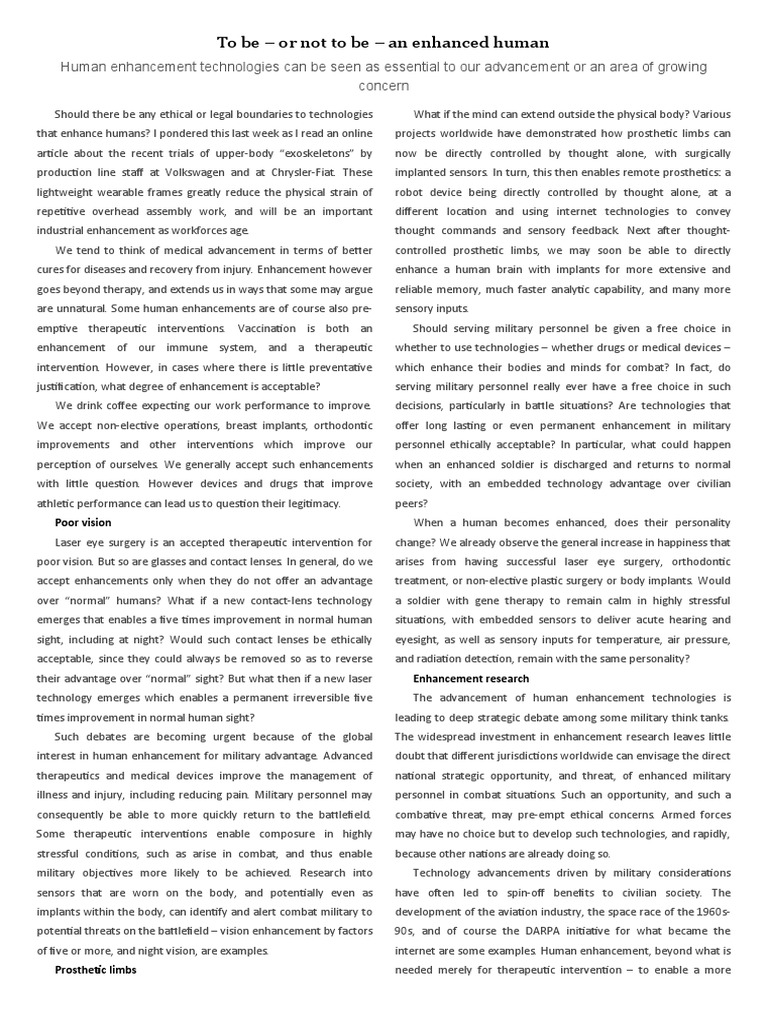 Transhumanism - Enhanced Humans | PDF | Prosthesis | Visual Perception