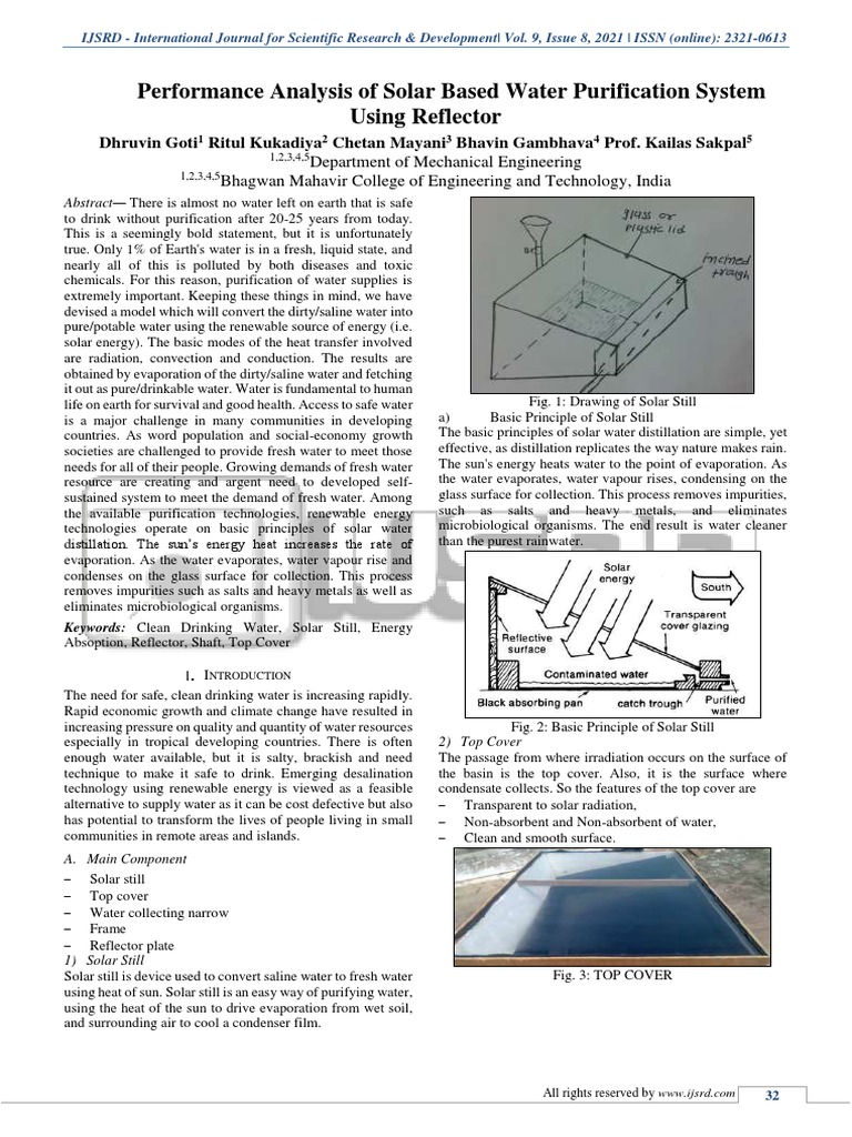 Performance Analysis of Solar Based Water Purification System Using Reflector | PDF | Water ...