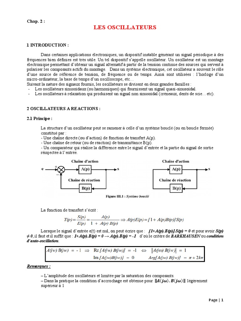 Chap2 Les Oscillateurs | PDF | Oscillateur (électronique) | Ingénierie électronique