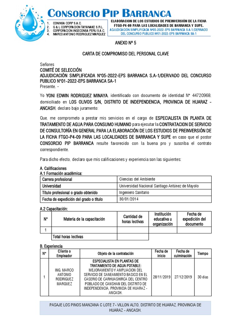 Esp. en Planta de Tratamiento de Agua CH Ok | PDF | Saneamiento ...