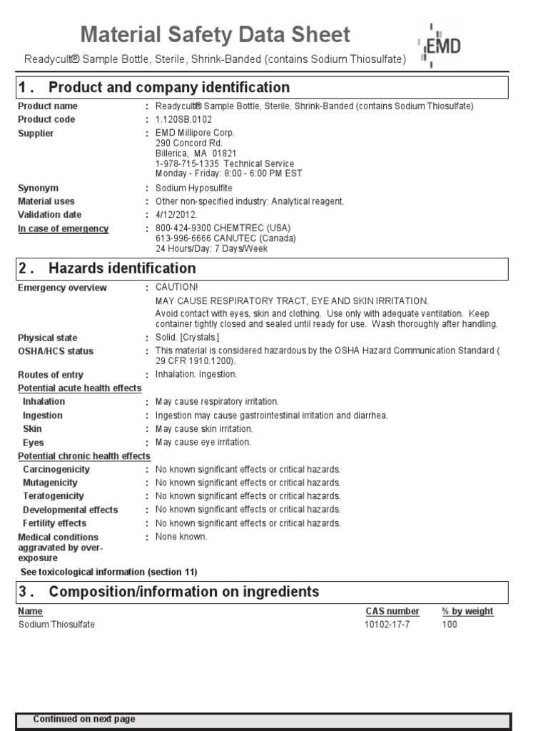 MSDS - 1.120SB.0102 | PDF | Chemical Reactions | Chemistry