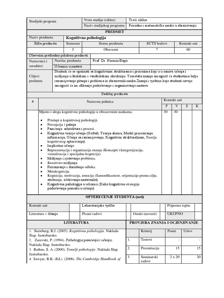Kognitivna Psihologija PDF | PDF