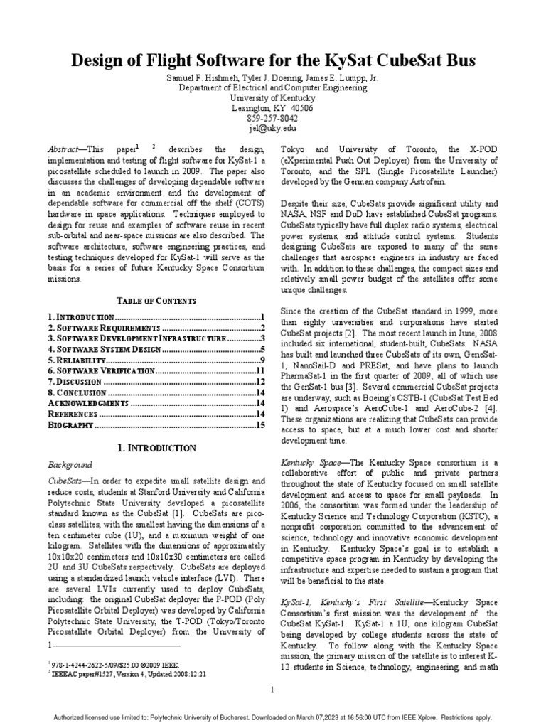 Design of Flight Software For The KySat CubeSat Bus | PDF | Version Control | Software