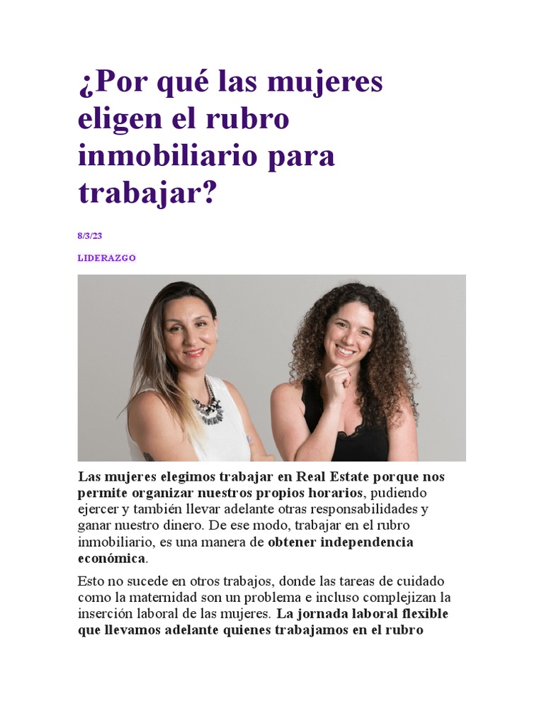 Por Qué Las Mujeres Eligen El Rubro Inmobiliario para Trabajar | PDF ...