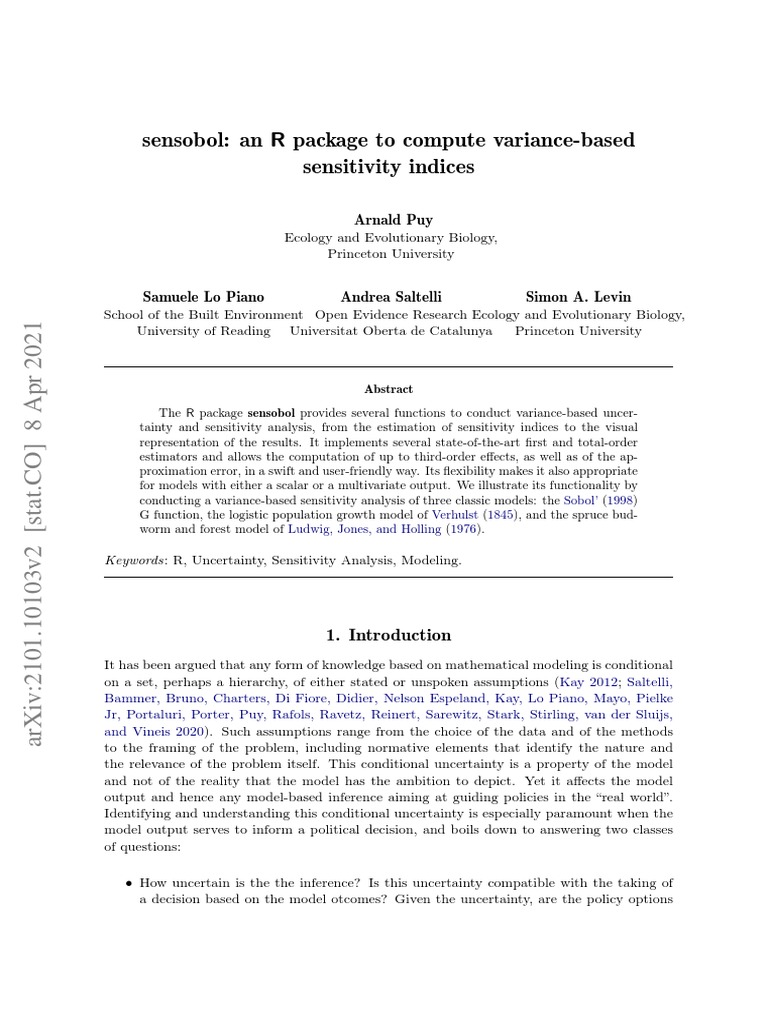 Sensobol: An R Package To Compute Variance-Based Sensitivity Indices | PDF | Sensitivity ...
