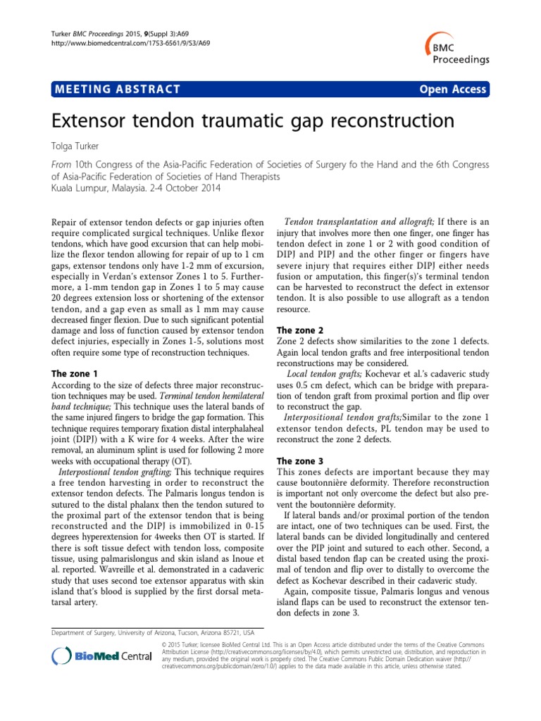 Extensor Tendon Traumatic Gap Reconstruction | PDF | Finger | Hand