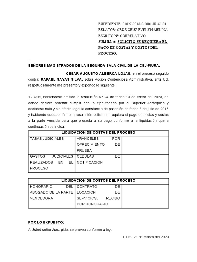 Solicito Pago de Costas y Costos | PDF