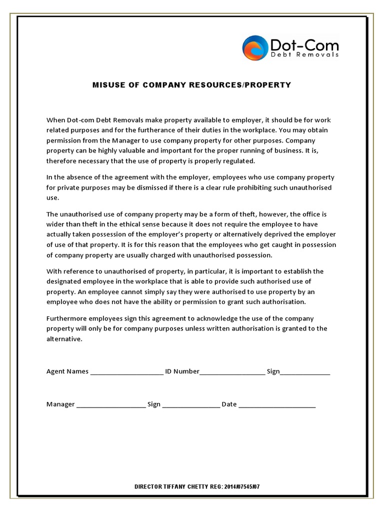 Misuse of Company Resources PDF | PDF