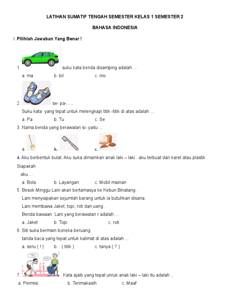 Latihan Sumatif Tengah Semester Kelas 1 Semester 2 PDF | PDF