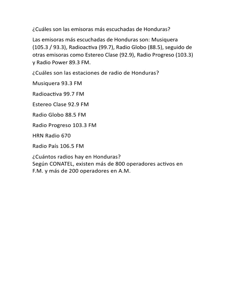 Cuáles Son Las Emisoras Más Escuchadas de Honduras | PDF Cuáles Son Las Emisoras Más Escuchadas de Honduras | PDF
