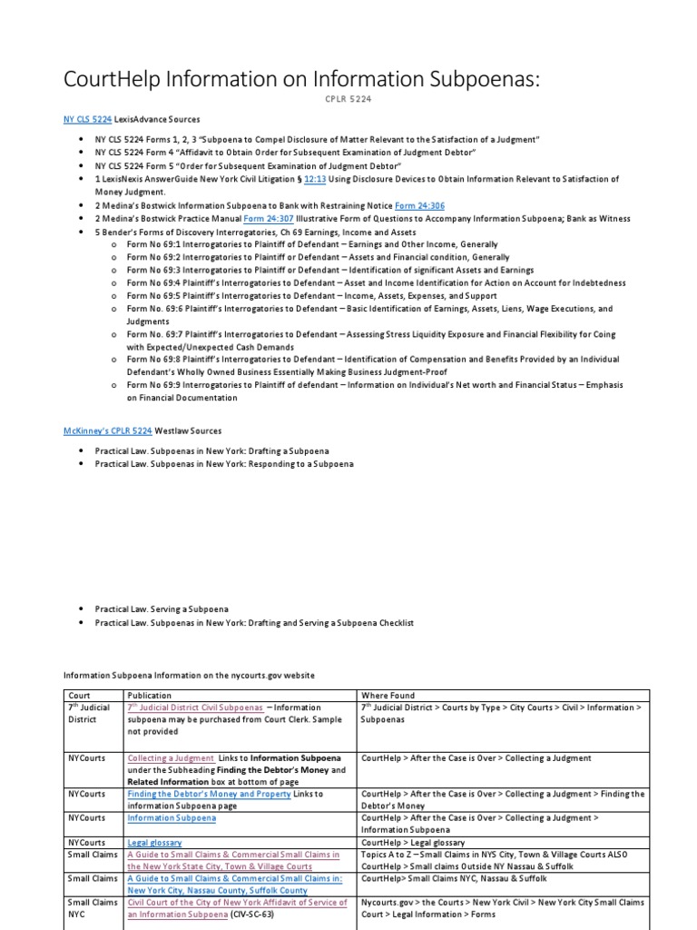 CourtHelp Information On Information Subpoenas | PDF | Interrogatories ...
