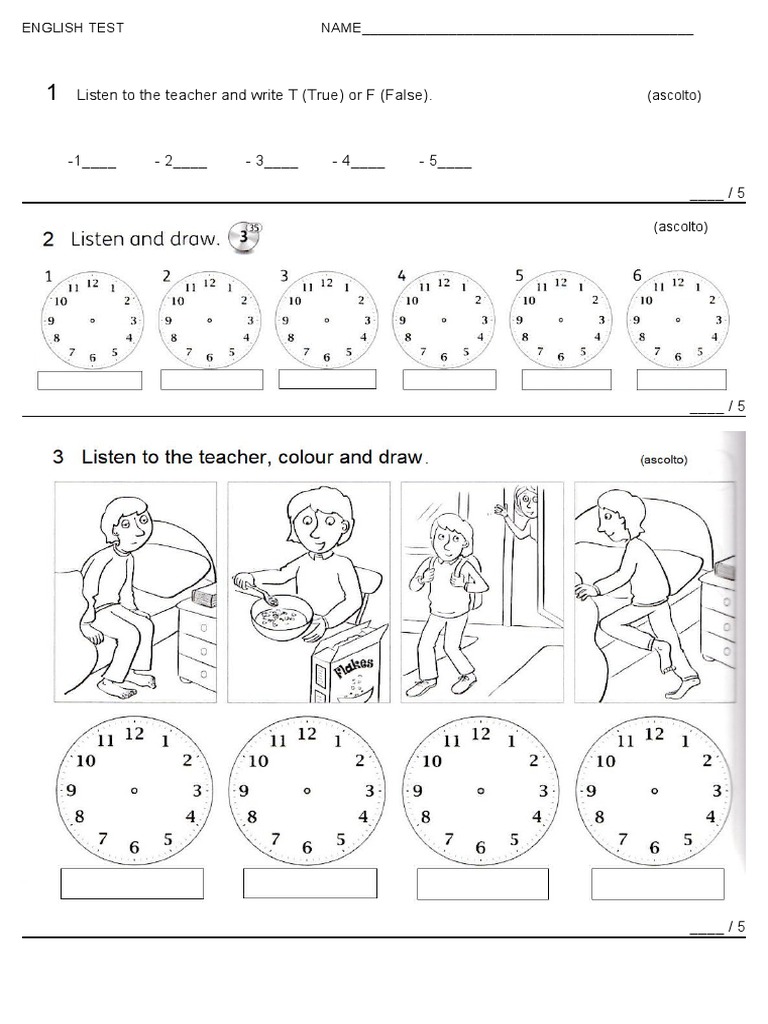English Test: Listening, Speaking, Reading and Writing Assessment | PDF