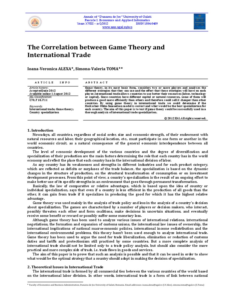The Correlation Between Game Theory and International Trade PDF | PDF | Mercantilism | Economics
