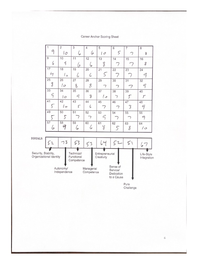 Career Anchor Scoring Sheet | PDF