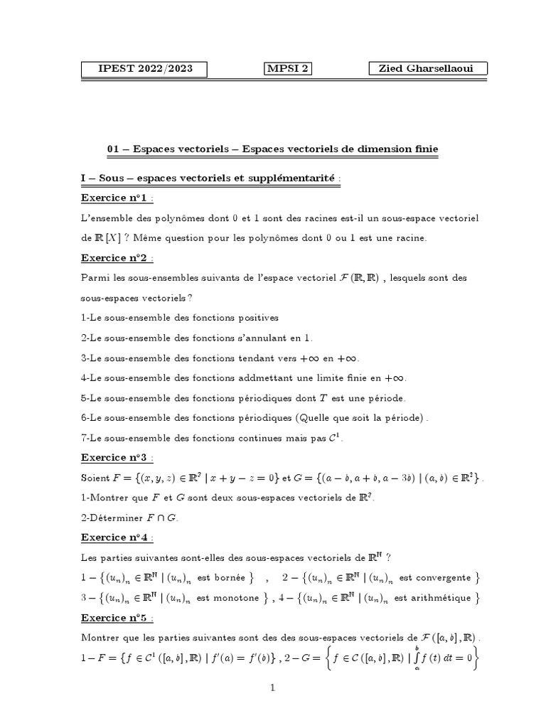 Espaces Vectoriels et Dimensions | PDF | Base (algèbre linéaire ...