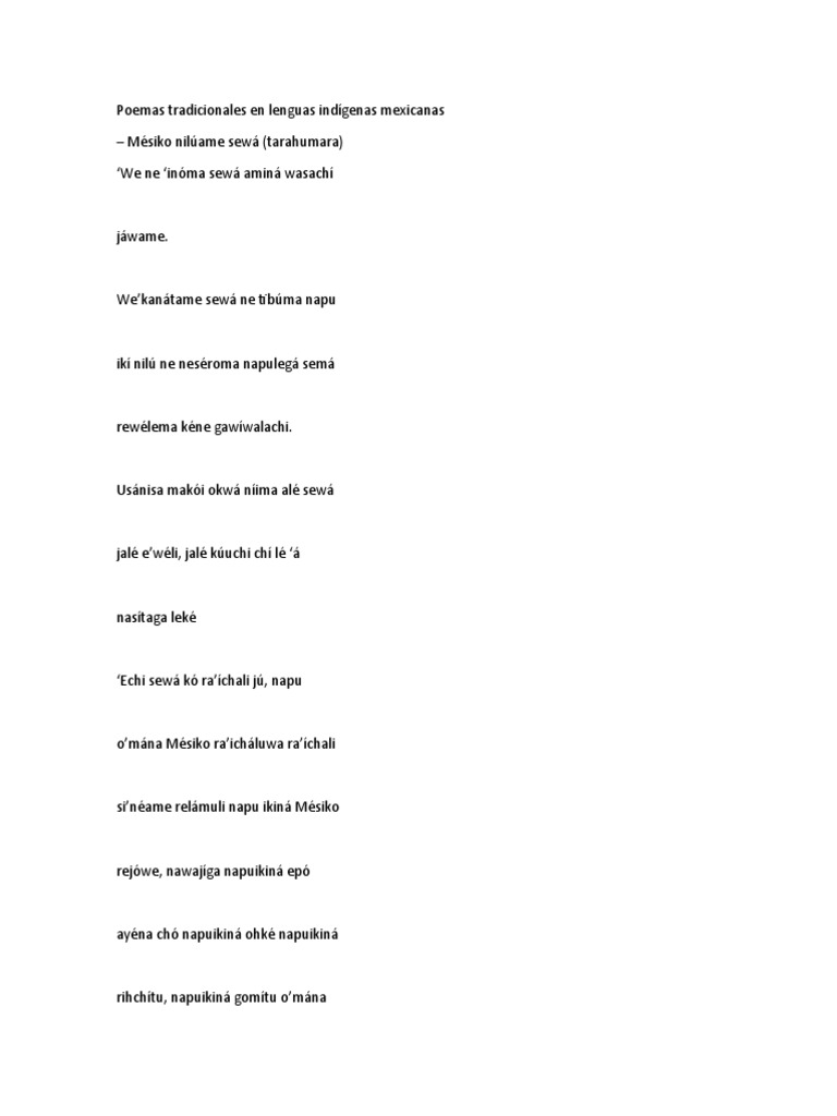 Poemas Tradicionales en Lenguas Indígenas Mexicanas | PDF