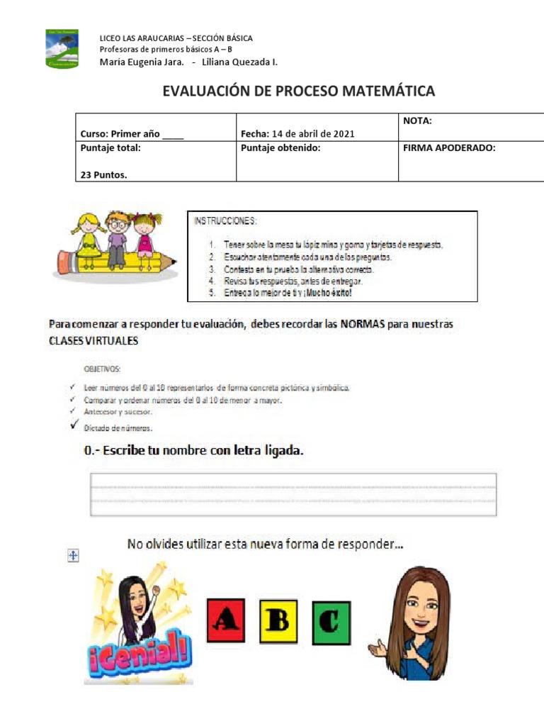EVALUACIÓN DE PROCESO MATEMÁTICA 1 Al 10 | PDF