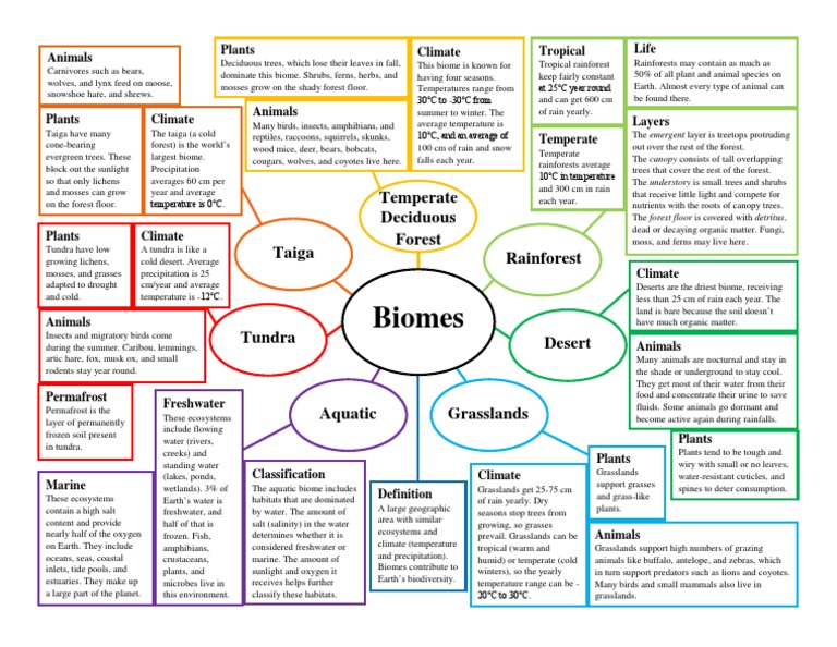 Biomes Mind Mapping Filled Colored PDF | PDF | Grassland | Forests