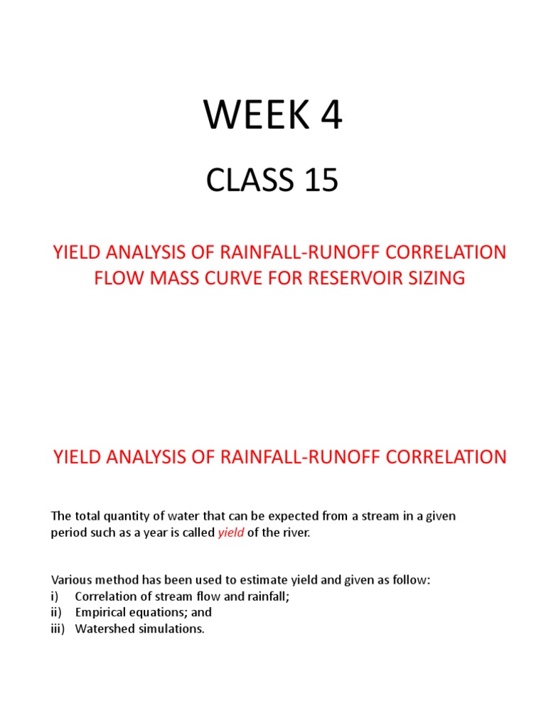WEEK 4 - 15 - Yield - Flow Mass | PDF | Discharge (Hydrology) | Demand