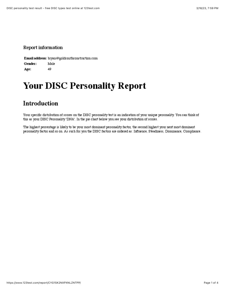 DISC Personality Test Results Summary | PDF | Psychology ...