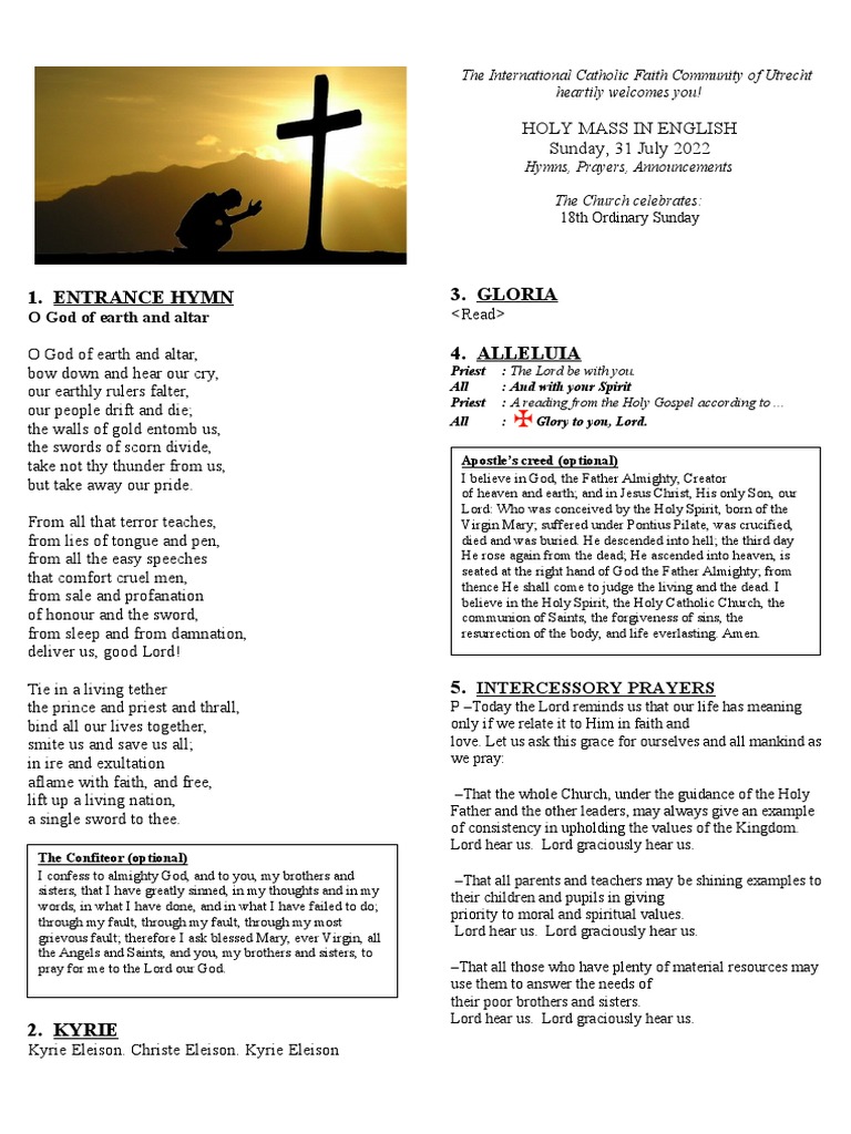 Entrance Hymn 3. Gloria 4. Alleluia: O God of Earth and Altar | PDF | Lord's Prayer | Christian ...
