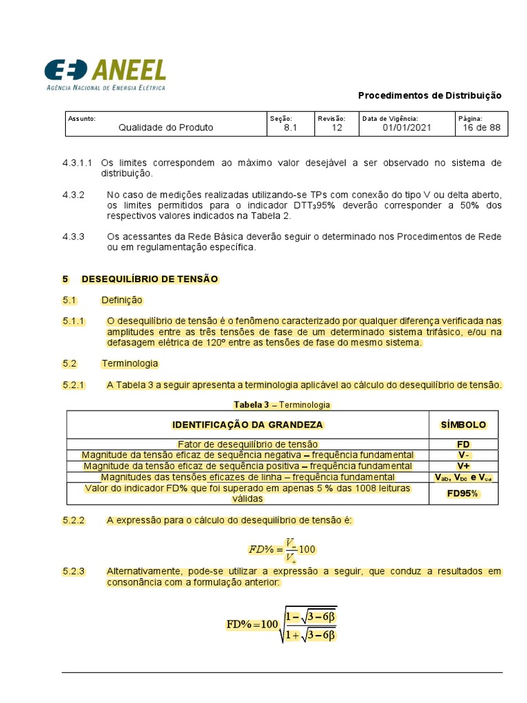 PRODIST 8 - TENSÃO | PDF | Ciências Físicas | Quantidade