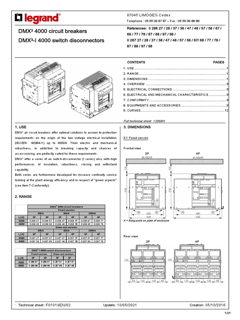 DMX3 4000 circuit breakers and DMX3-I 4000 switch disconnectors technical specifications | PDF ...