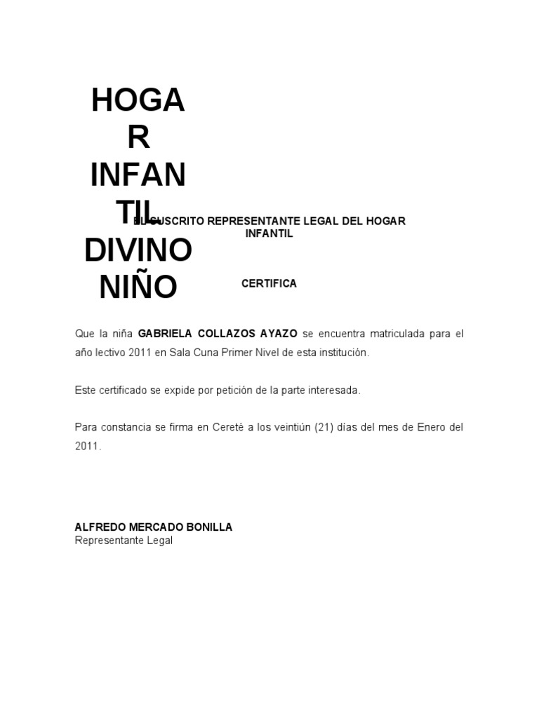 Certificado de Estudiante Infantil | PDF