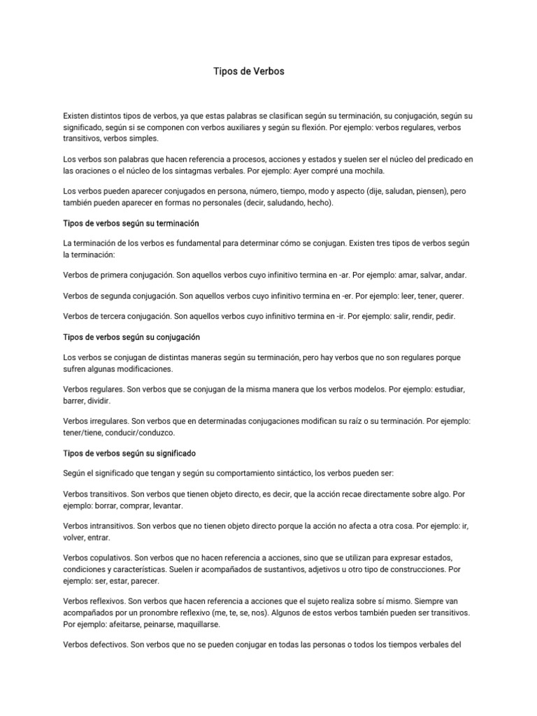 Tipos De Verbos Pdf Pdf