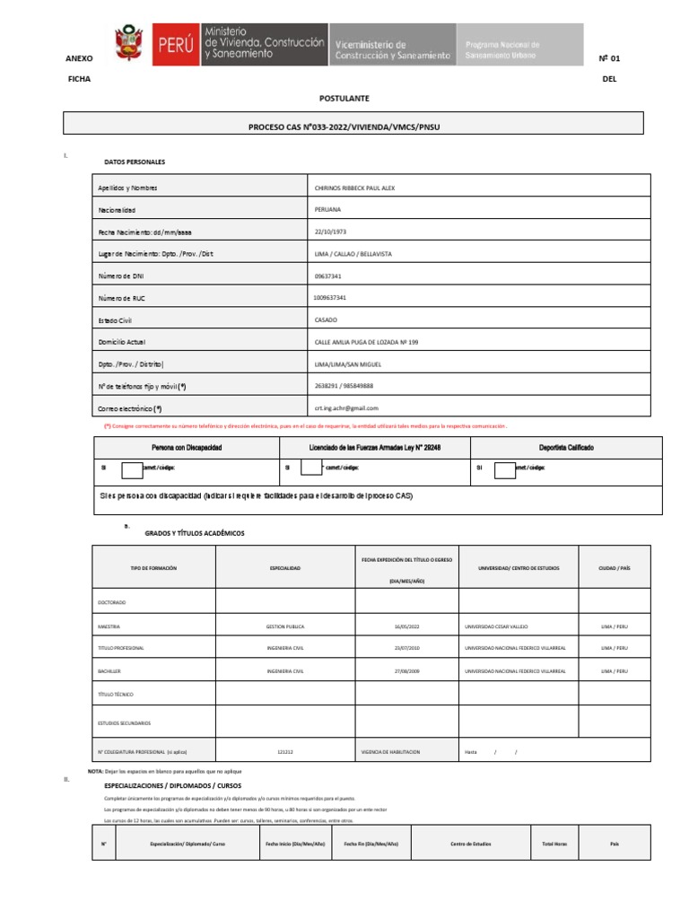 Anexo 01 - FICHA POSTULACIÓN | PDF | Lima