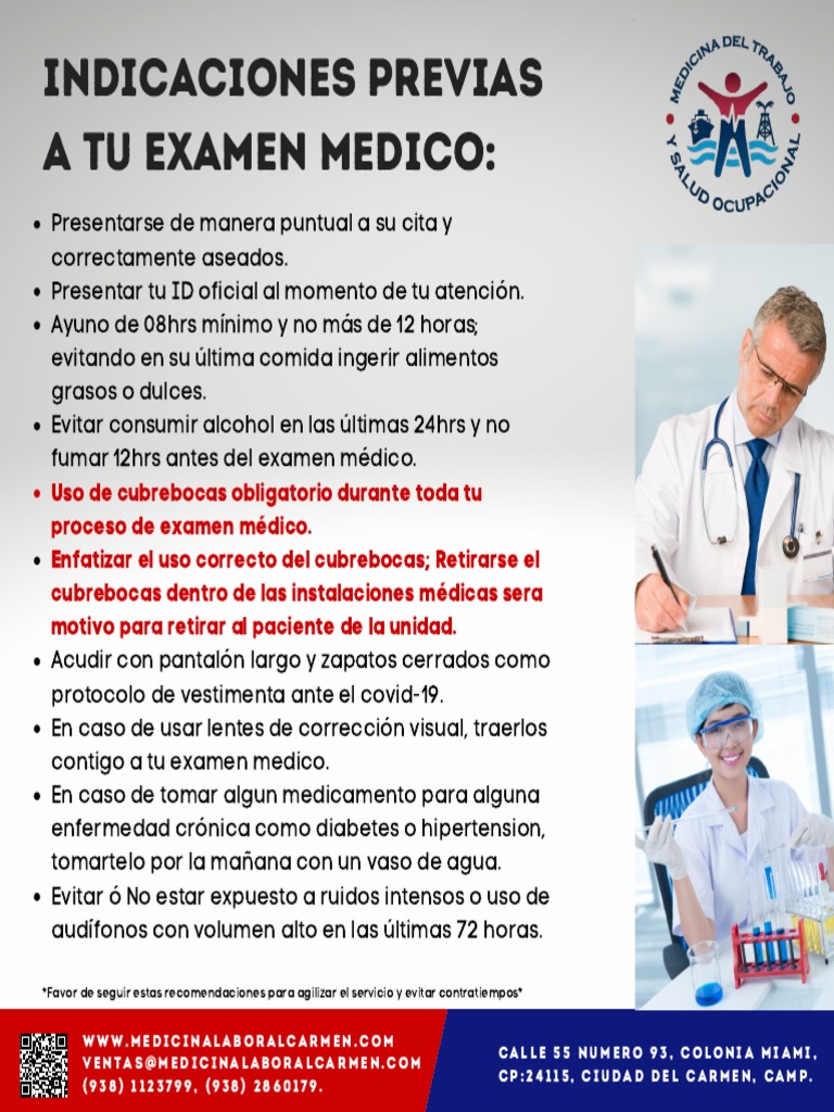 Indicaciones para Examen Medico PDF | PDF