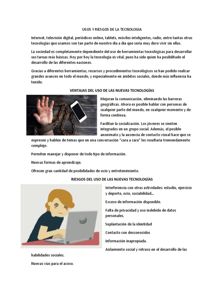 Usos y Riesgos de La Tecnologia | PDF | Tecnología de información y ... Usos y Riesgos de La Tecnologia | PDF | Tecnología de información y ...