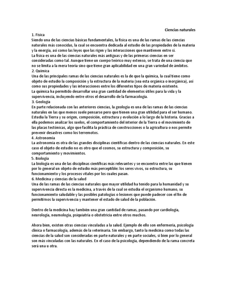 Ramas de las Ciencias Naturales y Sociales | PDF | Sicología | Química