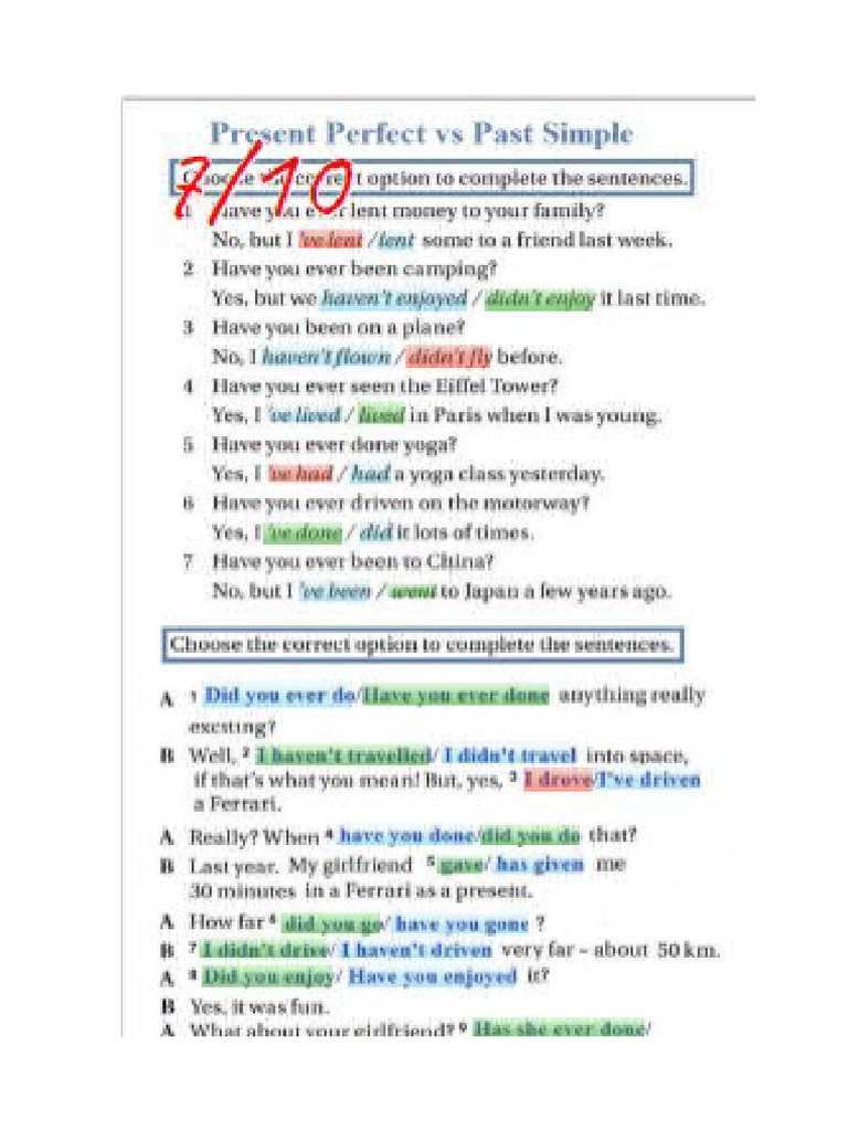 W04 - PE1 - Homework - Present Perfect Vs Past Simple | PDF